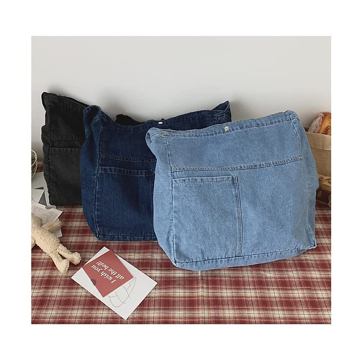 Retro Y2K Denim Shoulder Bag, Large Capacity Hobo Crossbody Messenger Bag, Aesthetic Handbag Fairy Grunge Tote Bag (Dark Blue)