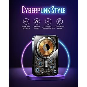 HINOVO 5000mAh Magnetic Wireless Power Bank, Transparent Portable Charger iPhone, Ultra Slim Battery Pack for Magsafe, Wireless Charger with 20W PD Fast Charge for iPhone 16/15/14/13/12 Series