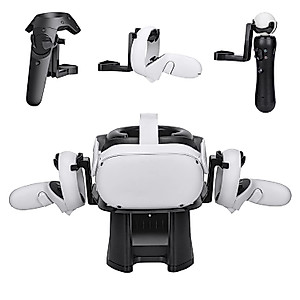 Wabracket 5 in 1 VR Stand,Wall Mount/Desk Bracket Kit for Oculus Quest 2/RIFT/GO/PS VR/HTC Vive,Headset and Controller Holder,Cable Management（Black