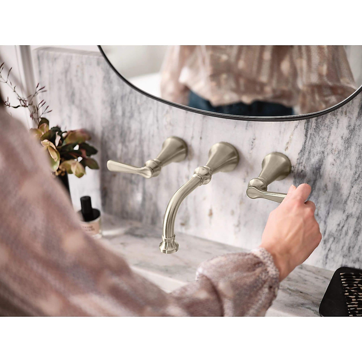 Moen TS44104BL Colinet Traditional Lever Handle Wall Mount Bathroom Faucet Trim, Valve Required, Matte Black