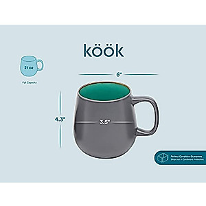 Kook Multicolor Deco Large Ceramic Coffee Mugs, Ceramic, Microwave & Dishwasher Safe, 21 oz, Semi-Matte, Grey, Set of 4
