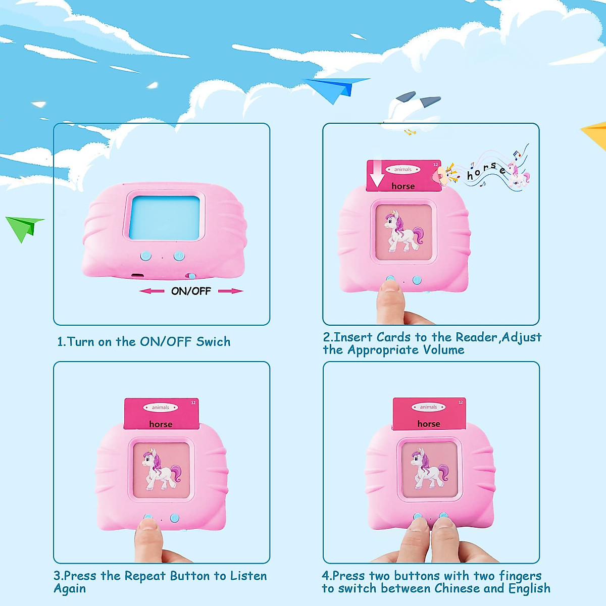 BEILAEEA Toddler Toys for 2 3 4 5 Year Old Boys and Girls, Autism Sensory Toys for Autistic Children, Learning Montessori Toys, Speech Therapy Toys, 224 Sight Words Talking Flash Cards (Pink 224)