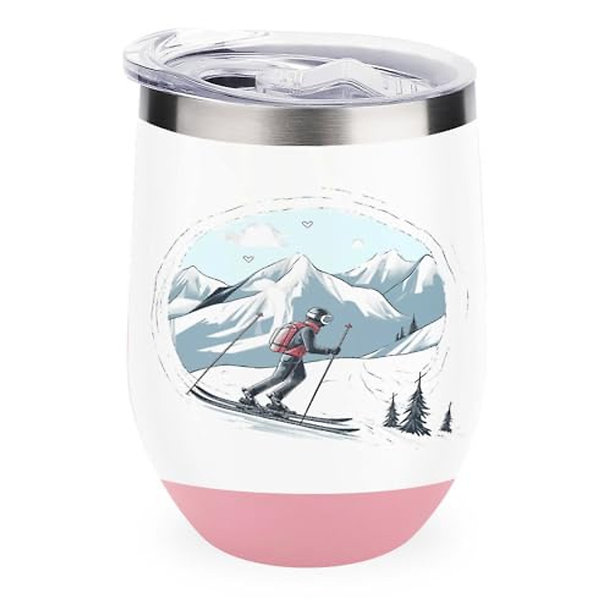 WYUSPGK 304 Stainless Steel Insulated Cup, Skiing Theme Print Smooth Rim, Durable & Reusable - Perfect for Office, Home, And Travel