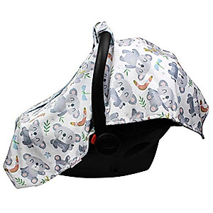 Baby Car Seat Canopy Cover - Baby Koala Bears & Butterflies with Light Blue Minky Dot
