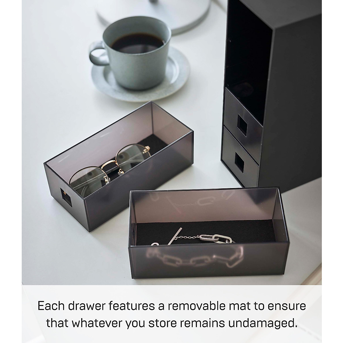 Yamazaki Home Tower 4-Tier Plastic Storage Drawer Organizers For Glasses, Accessories, Or Watch, Closet Drawers - Abs Plastic