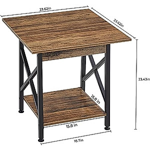 GreenForest End Table 24 inch Industrial Design Large Side Table with Storage Shelf for Living Room, Easy Assembly, Rustic Walnut