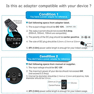 Chanzon 12V 0.5A 6W Power Supply AC DC Switching Adapter, 12 Volt .5a AC/DC Wall Wart Converter Transformer, 100-240v 50 60HZ Input with 12vdc 500ma Output