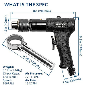 1/2” Reversible Air Drill, Heavy Duty 700 RPM Pistol Grip Handle (1/2 Reversible Drill)