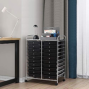 Giantex 20 Drawer Rolling Storage Cart Tools Scrapbook Paper Office School Organizer (25 x 15 x 35 Inch, Black)