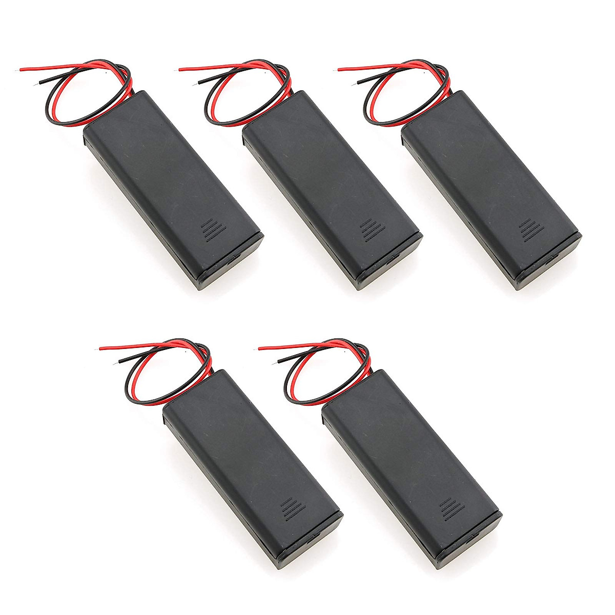 E-outstanding AAA Battery Case 5PCS 2 x 1.5V AAA Battery Case Holder,2 Slots x 1.5V AAA Battery Spring Clip Storage Box with ON/Off Switch and Wire Leads