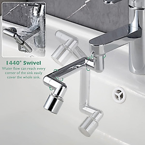2 Pack 1440° Swivel Faucet Extender(Updated from 1080°),Robotic Arm Faucet Aerator with Female/Male Thread, Faucet Attachment with 2 Water Mode for Kitchen or Bathroom, Plastic Sink Aerator Chrome