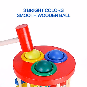 ROLENUNE Wooden Ball Drop Toy Kids Pounding Bench Hammer Pound Roll Ramp Toys Children Educational Montessori Gift for 3 4 5 Years Old Babies and Toddlers