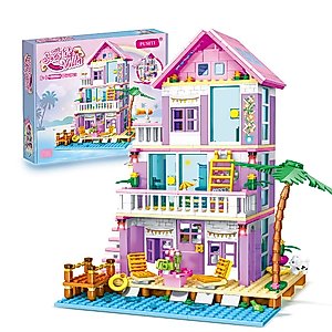 PUSITI Girls Building Blocks House Toys 573 Pieces Seaside Villa Friends Cottage Building Set Beach Villa Educational toys Girls Holiday Cottage Construction Bricks Toys