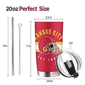 Custom Kansas City Tumbler 20oz Stainless Steel with Lid & Straw Personalized Football Fans Gifts for Women Men Coffee Travel Mug Cup Add Name Number