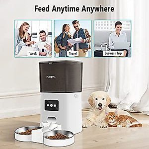 Mavpet 6L Automatic Cat Feeder, 2.4G WiFi Smart Dry Food Dispenser, Detachable Pet Feeder with Two Stainless Steel Bowls & Meal Splitter, APP Control, 10s Voice Recording, Up to 15 Meals Per Day