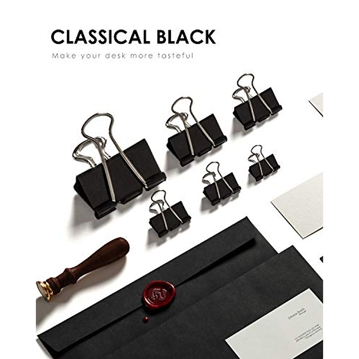 Wiltop 110 Pcs Binder Clips Metal Paper Clamps Black Set Assorted Sizes, Jumbo, Large, Medium, Small, Mini and Micro, 6 Sizes for Office, School and Home