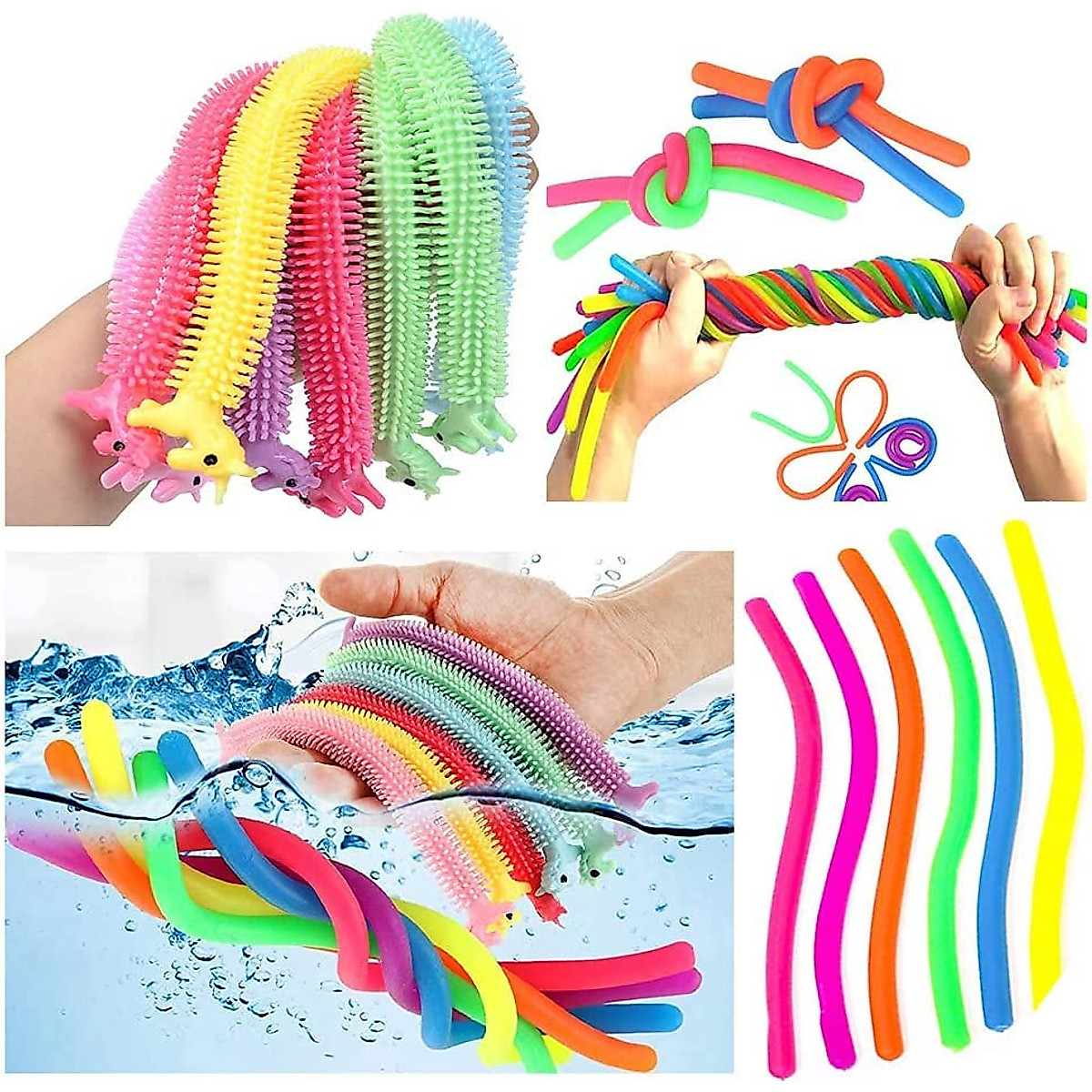 24 Packs Monkey Noodles,Stretching Strings,12 Pcs Unicorn Shaped,12 Pcs Noodle Shaped,Sensory Fidget Set, Stretching up to 4.3-6 feet length,monkey noodle fidget set,fidget noodles