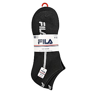 FILA Men's Racing Striped No Show Socks, Black (10 Pack), One Size