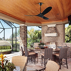 YZEENM 60 Inch Black Ceiling Fan Without Lights, Indoor Outdoor Ceiling Fans for Patios with Remote Control, 6 Speed Reversible Silent DC Motor, Modern Farmhouse 3 Blades Wood Ceiling Fan No Light