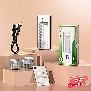 EBL Rechargeable Batteries with Charger, 1.2V NiMH AA Batteries 2800mAh 4Counts & AAA Batteries 1100mAh 4Counts with 8-Bay Smart Battery Charger (Upgraded 808 Charger)