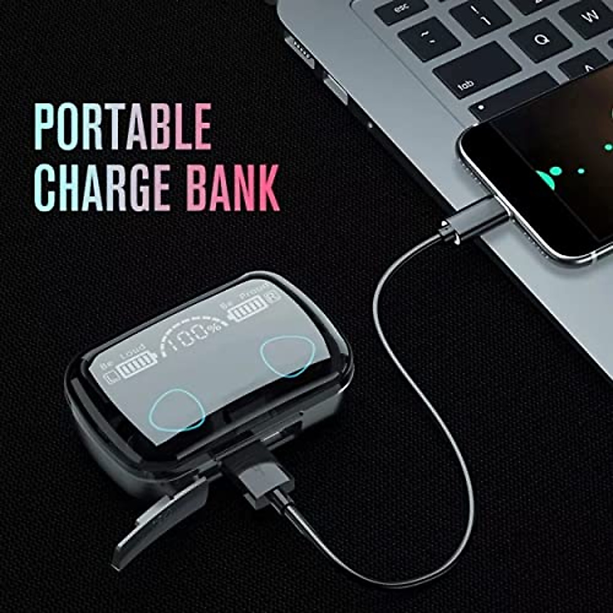 True Wireless Bluetooth 5.3 Earbuds Upgraded 9D HiFi Noise Cancelling Built-in Mic Waterproof AI w/3D Touch High-Fidelity Stereo Sound, Built-in Mic for Apple iPhone Android Laptops Running Gym
