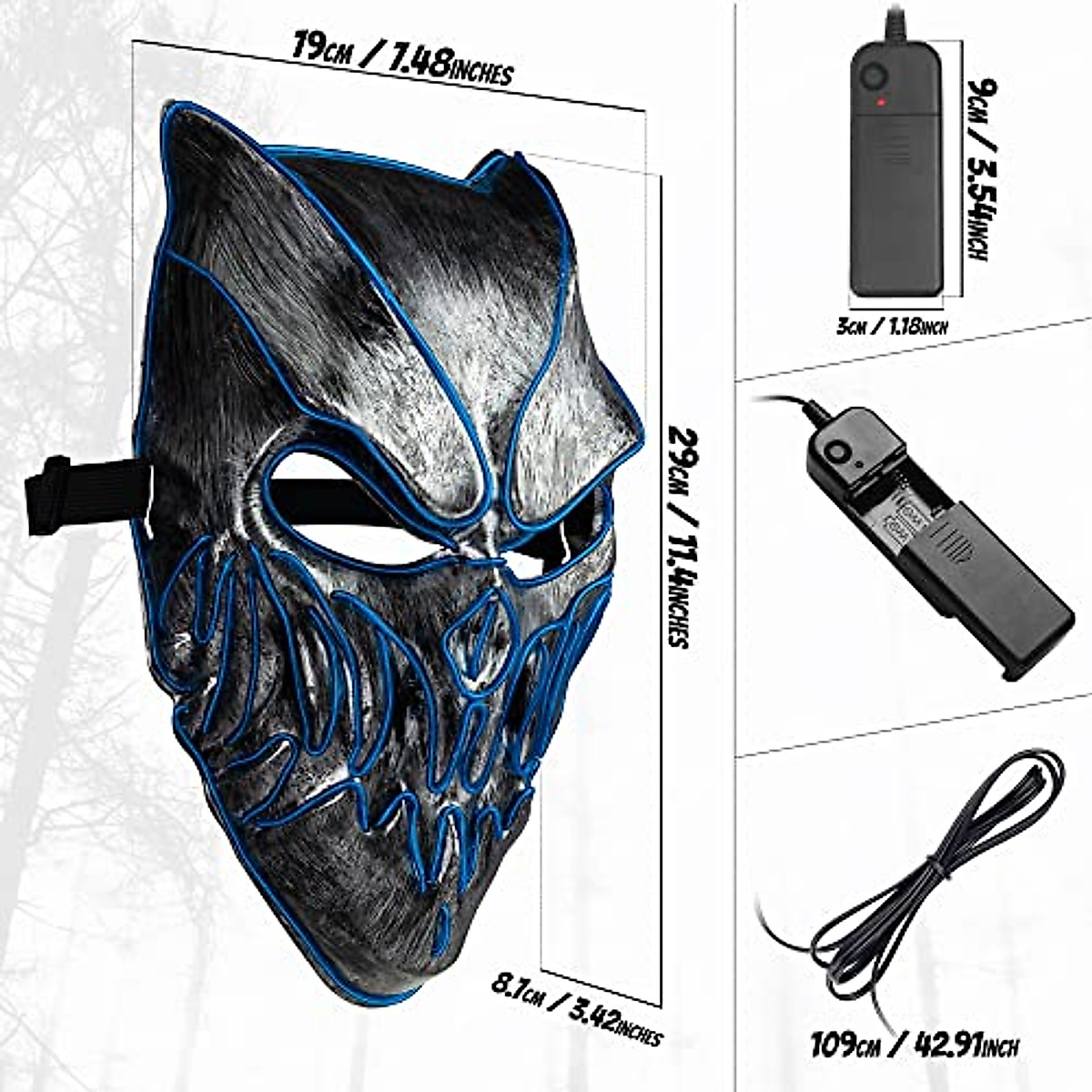 SZILBZ Halloween Mask Purge,Scary Mask LED Light Up Mask Cosplay,3 Lighting Modes,for Halloween Festival Cosplay Costume Parties Carnival for Boy Girls(Blue) (Age range is >15 years)