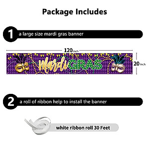 Probsin Large Mardi Gras Banner Outdoor Decorations 120" x 20" Fat Tuesday Yard Sign New Orleans Holiday Masquerade Party Supplies Carnival Backdrop for Garden House Fence Balcony Garage Gifts Lawn