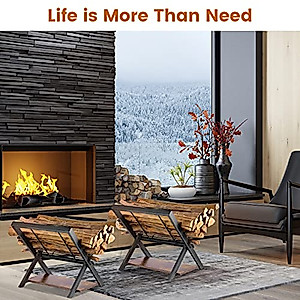 MAWEW Firewood Rack, Pack of 2, S304L Stainless Steel, Wood and Metal Structure, Rust-Resistant, Moisture-Proof, Easy to Clean, Space-Saving, Multi-Functional, Decorative, Foldable