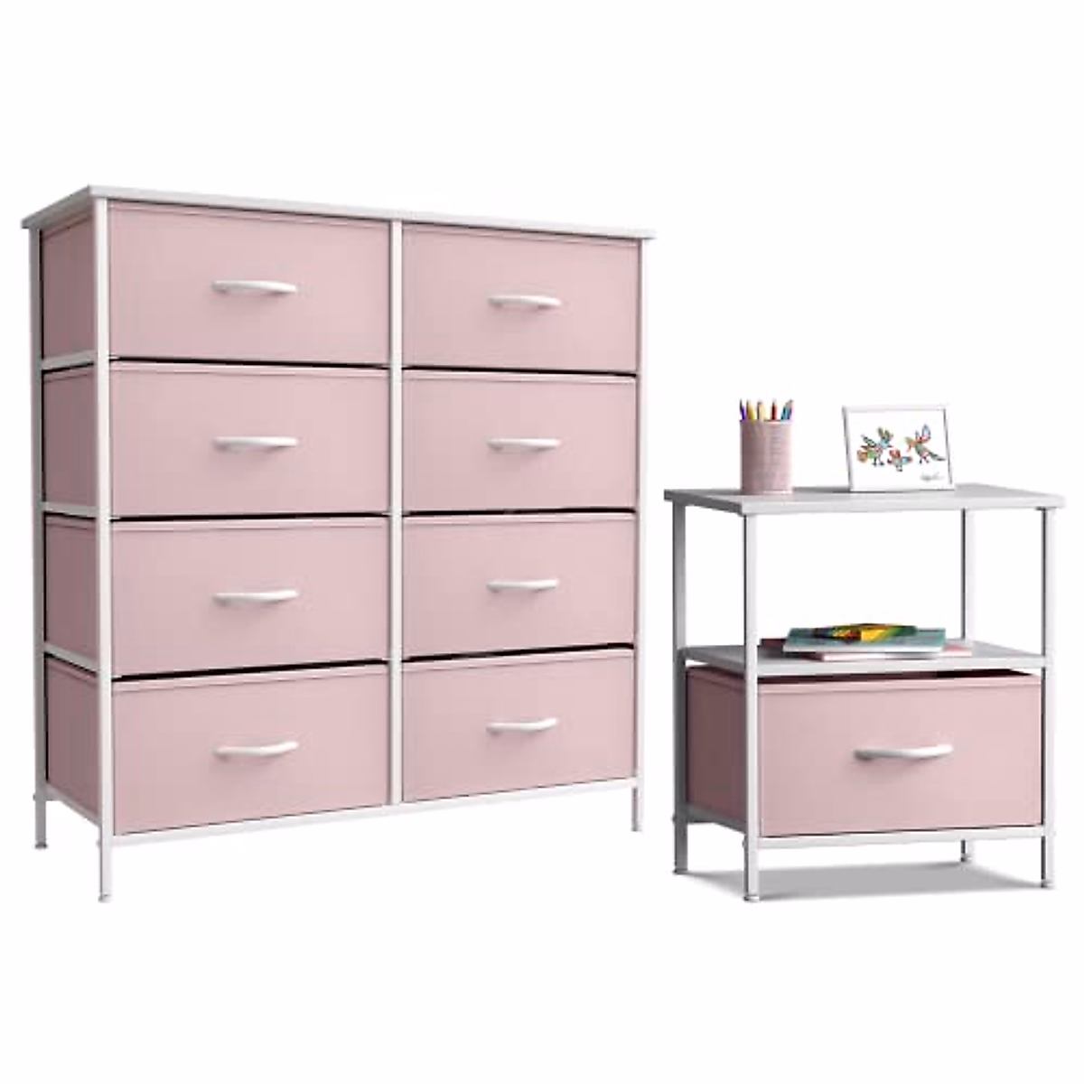 Sorbus Kids Dresser with 8 Drawers and 1 Drawer Nightstand Bundle - Matching Furniture Set - Storage Unit Organizer Chests for Clothing - Bedroom, Kids Rooms, Nursery, & Closet (Pink)