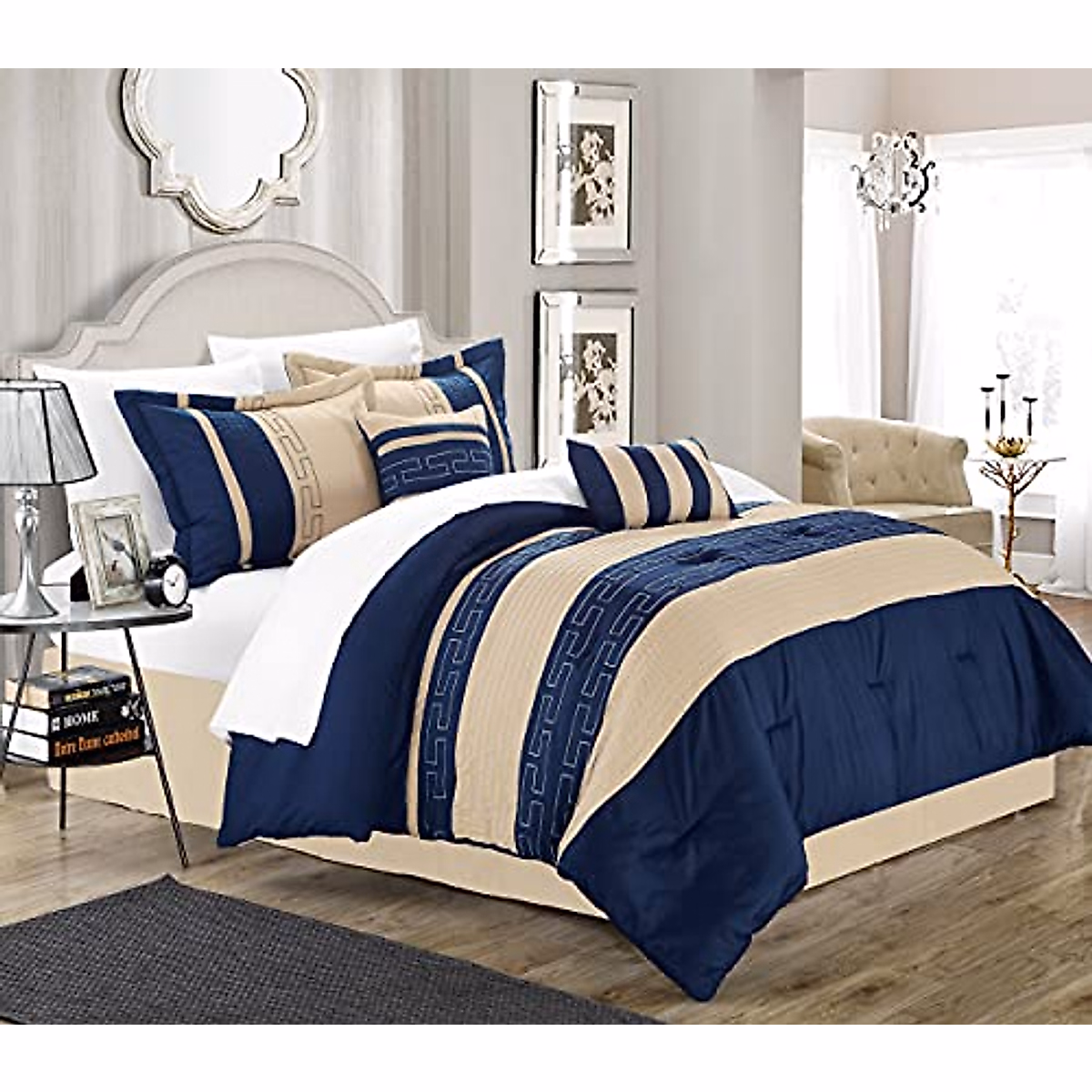 Chic Home CS1220-023-AN Carlton 6-Piece Comforter Set, Queen Size, Blue