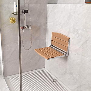 YITAHOME Shower Bench Folding Shower Seat Wall Mounted Foldable Shower Chair, Stainless Steel Frame for Inside Shower, Home Care (Teak)