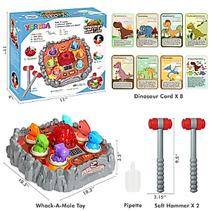 Yerloa Whack A Mole for Toddlers Dinosaur Toys for Kids 3-5 & Baby Musical Pop Up Animal Toys for 6-12-18 Months 1 Year Old Boy Girl