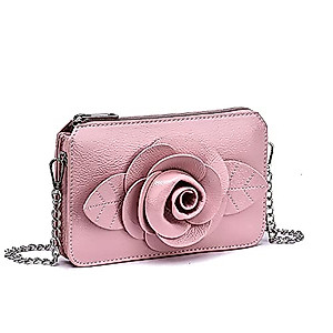 Mellow World Rosali 3D Floral Cell Phone Small Cross Body Shoulder Bag Vegan Patent Leather Women Purse Touch Screen Removable Strap, Mistyrose