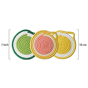 Kitchen Pot Holders Set Trivets Set, Cotton Thread Weave Hotpads for Cooking (Set of 3) Stylish Coasters, Placemat, Thick Hot Pads, Hot Mats, Spoon Rest, Baking, Round Pad 7 Inches