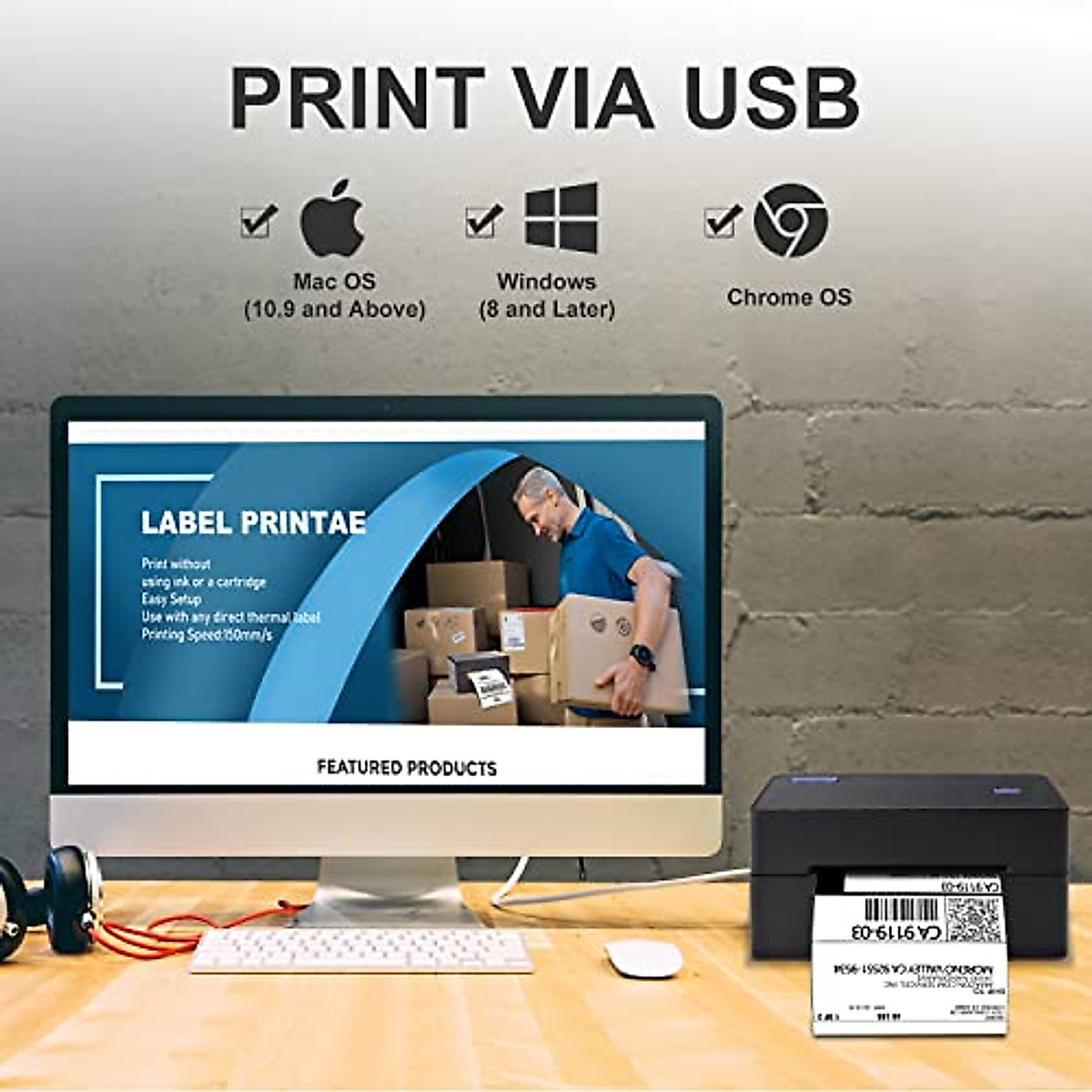 beeprt Bluetooth Shipping Label Printer - Wireless Thermal Label Printer for Shipping Package Small Business, 4x6 Label Printer Compatible with Shopify Ebey Amazon Etsy FedEx UPS USPS