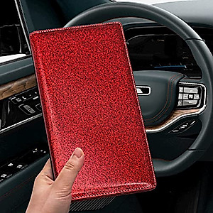 Teoenix Car Registration and Insurance Holder - Automotive Consoles & Organizers Vehicle Glove Box Wallet Accessories Case - Motorcycle, Truck, Trailer ID Holder & Document Storage - Bling Red