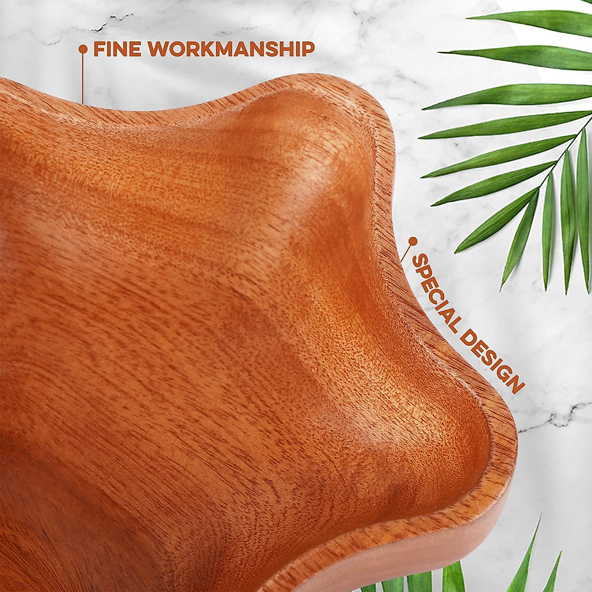 VieWood Wooden Bowls for Food 6 inch Set of 4, Wooden Popcorn Bowl, Trifle Bowl, Decorative Snack Bowls for Fruit, Cereal, Salad, Dessert, Home Decor - Sturdy & Reusable (Star)