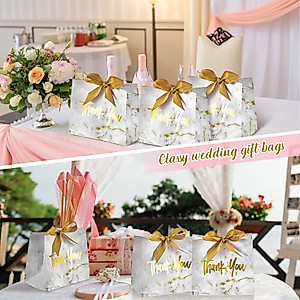 Leinuosen 12 Pcs Small Thank You Gift Bag, Party Favor Bags, Bridal Shower Gift Bags for Guests, Gift Wrap Bags Wedding Baby Shower Birthday Party Supplies(Marble, Gold,7 x 6.3 x 3.9 Inch)