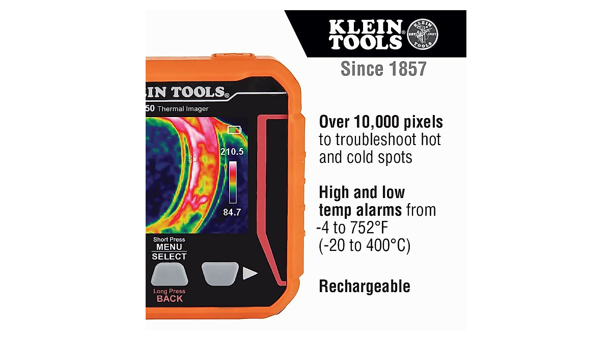 Klein Tools TI250 Rechargeable Thermal Imaging Camera, Camera Displays ...