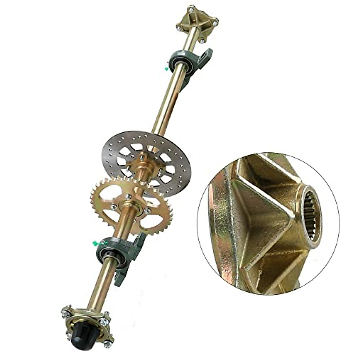 Futchoy 44" Rear Live Axle Complete Kit Go Kart Axle 44 inch with Pillow Block + Sprocket + Brake Disc + 4 Bolt Hub for ATV Quad Go Kart Golf Cart