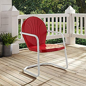 Crosley Furniture Griffith Outdoor Chair, Retro Metal Patio Chairs for Dining, Porch, Deck, Balcony, Red