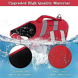 Kuoser Dog Life Jacket with Reflective Stripes, Adjustable High Visibility Dog Life Vest Ripstop Dog Lifesaver Pet Life Preserver with High Flotation Swimsuit for Small Medium and Large Dogs