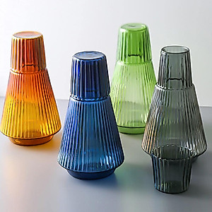Sizikato 30 Oz Classic Striped Glass Bedside Night Water Carafe with Tumbler Glass.