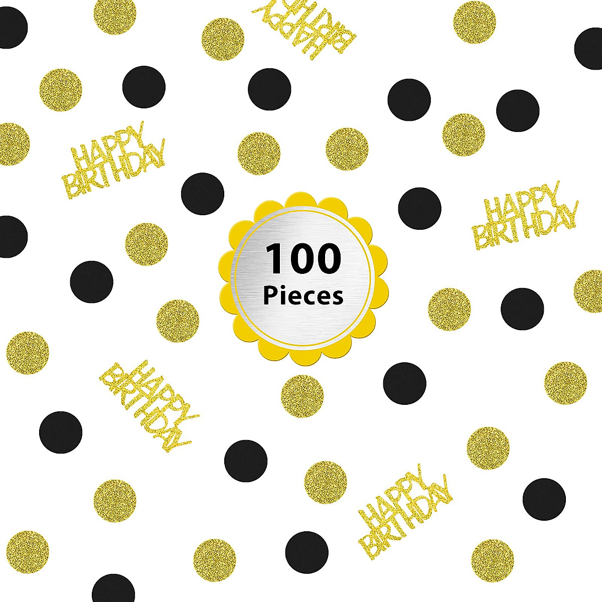 Happy Birthday Party Confetti for Table Glitter Black and Gold Birthday Table Confetti,Sprinkling Scatter Circle Dots Birthday Confetti Paper for Birthday Party Table Confetti Decorations (100 PCS)