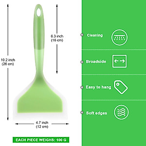 2 Pieces Silicone Pancakes Shovel Wide Spatula Turner Nonstick Fried Shovel Fish Spatula Silicone Wide Flexible Turner for Nonstick Cookware Egg Cookie Omelette (Green, Orange)