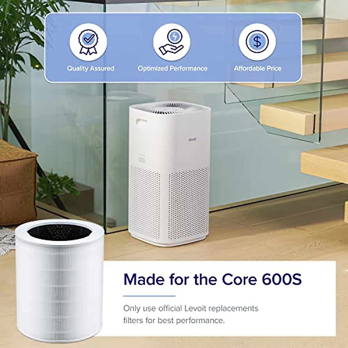 LEVOIT Core 600S-RF Air Purifier Replacement Filter, H13 True HEPA, Core 600S-RF, 1Pack, White