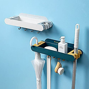 NRAPOOB Mop And Broom Holder Wall Mount, Bathroom Shelves Wall Mounted, Broom Organizer Holds Self Adhesive No Drilling Super Anti-Slip, Broom and Dustpan Hanger for Home, Kitchen