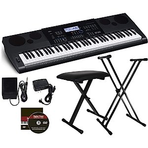 Casio WK-6600 76-Key Workstation Keyboard Bundle with Adjustable Stand, Bench, Sustain Pedal, Power Supply, Instructional DVD, and Austin Bazaar Polishing Cloth