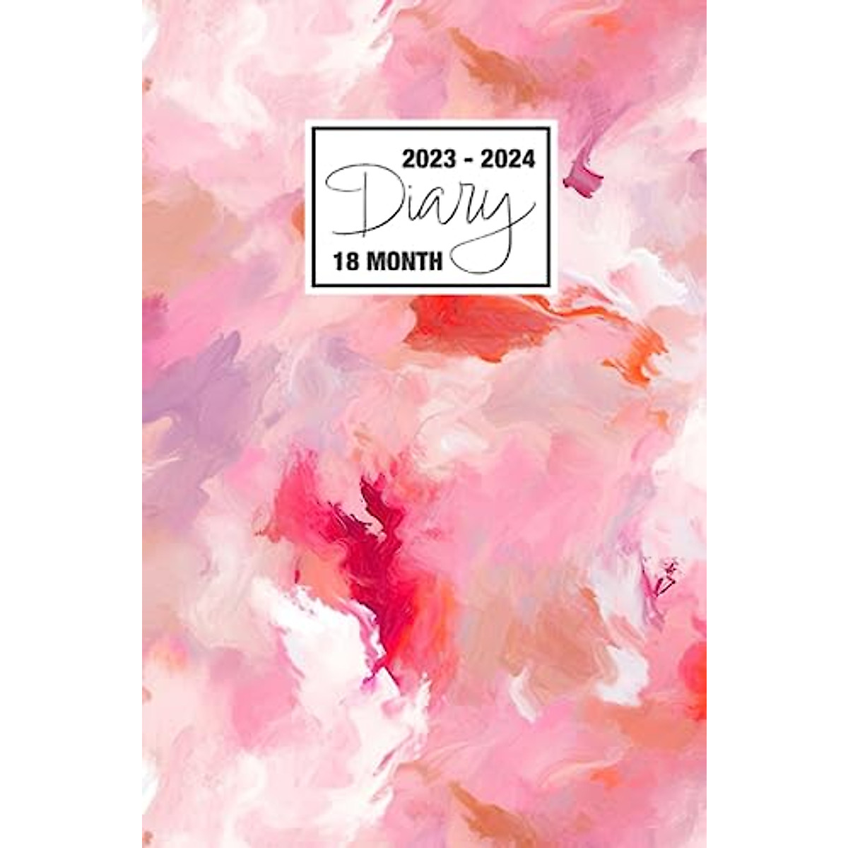 2023 - 2024: 18 Month Diary A5 Week to View on 2 Pages Weekly Journal Agenda WO2P Planner Jul 23 to Dec 24 Horizontal With Moon Phases, UK & US ... Blush Pink And White Textured Brush Strokes