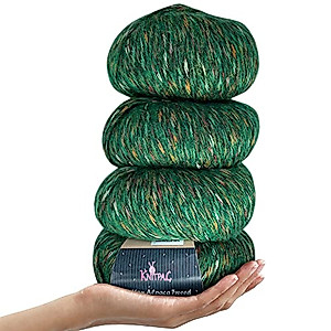 KnitPal Cotton Alpaca Tweed, 3 DK, Light Worsted Yarn Pack of 4 (588yds/200g), Super Soft Fluffy Multicolor Blend for Knitting and Crocheting Hats, Shawls, Garments, Blankets (Emerald Green)
